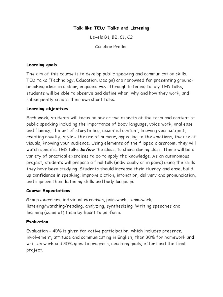 TALK LIKE TED Caroline Preller PDF | PDF | Career & Growth | Language ...