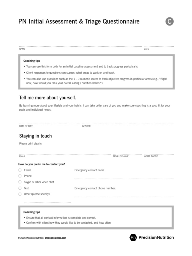 PN Initial Assessment and Triage Questionnaire Coach Version | PDF ...
