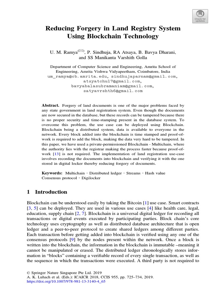 Reducing Forgery in Land Registry System Using Blockchain Technology | PDF | Computer Network ...