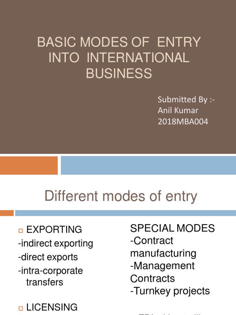 Basic Modes of Entry Into International Business: Submitted By:-Anil ...