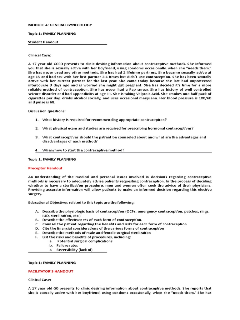 Module 4: General Gynecology Topic 1: Family Planning: Preceptor ...