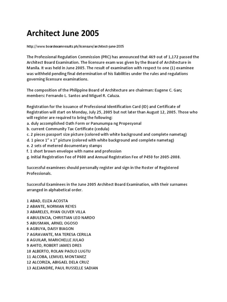 June 2005 Architects' Licensure Examination | PDF | Business ...