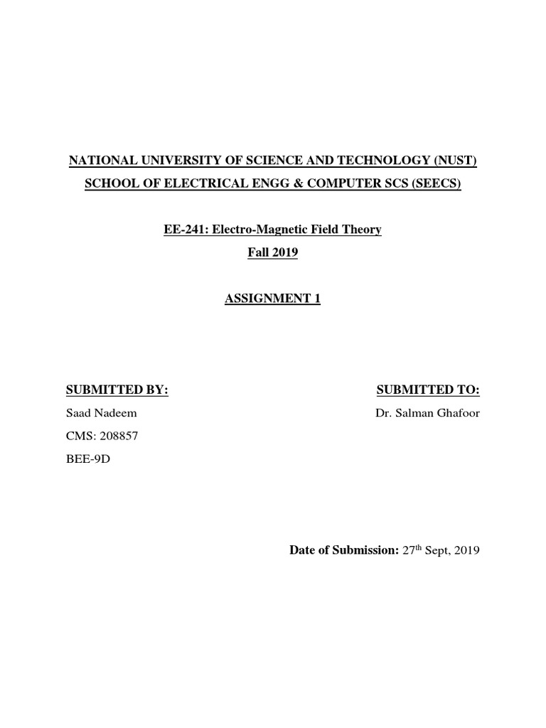 Assignment 1 EMFT | PDF | Ion | Physical Chemistry