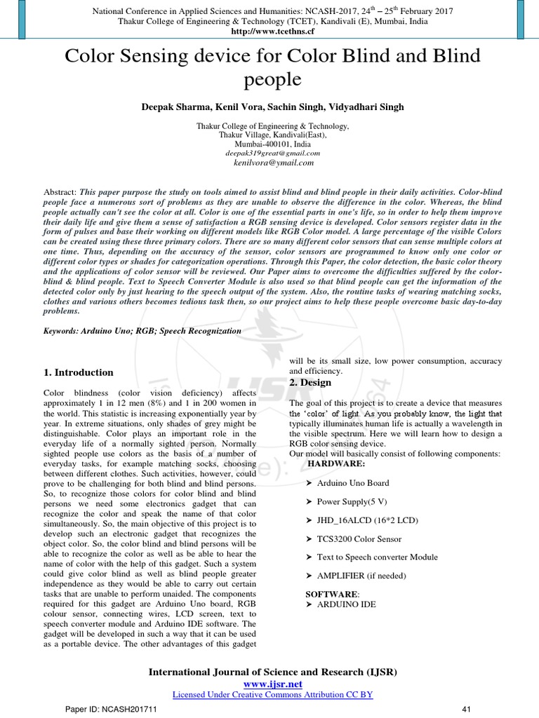 Color Sensing Device For Color Blind People and Blind People | PDF ...