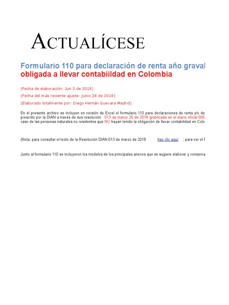 Formulario 110 Renta 2017 Colombia | PDF | Dividendo | Impuestos