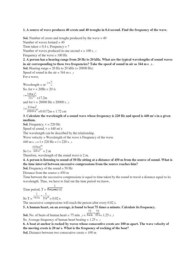 Practice Questions - Sound, Class 9, Science - EduRev | PDF | Sound ...