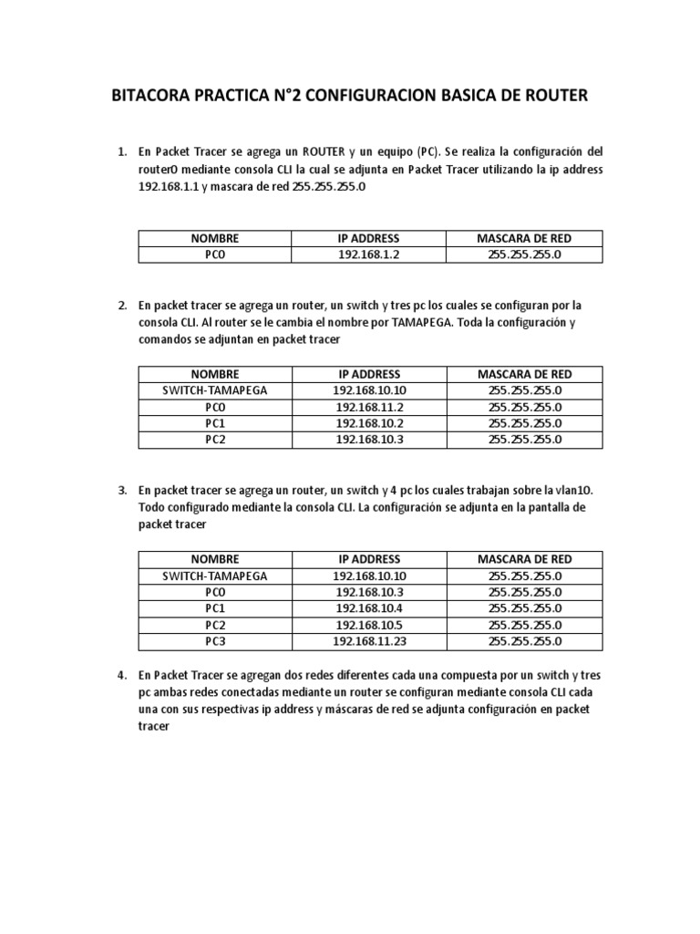 Bitacora Practica n2 | PDF | Dirección IP | Enrutador (Computación)
