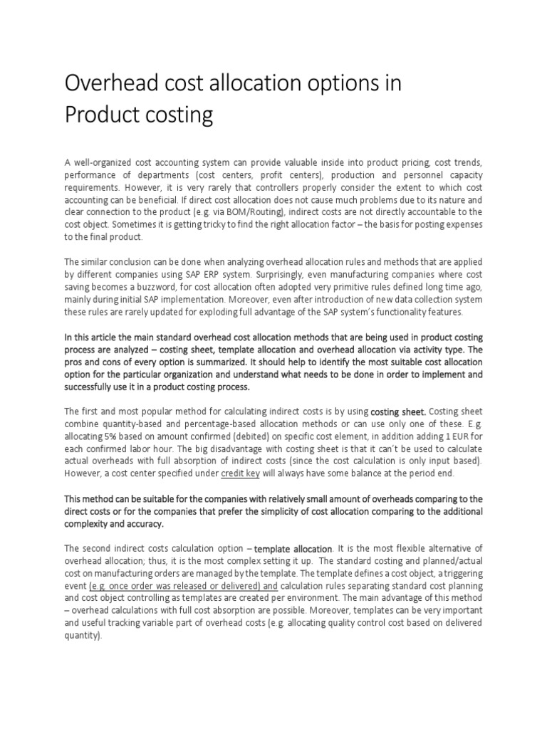 SAP Overhead Cost Allocation Guide | PDF | Cost Accounting | Cost