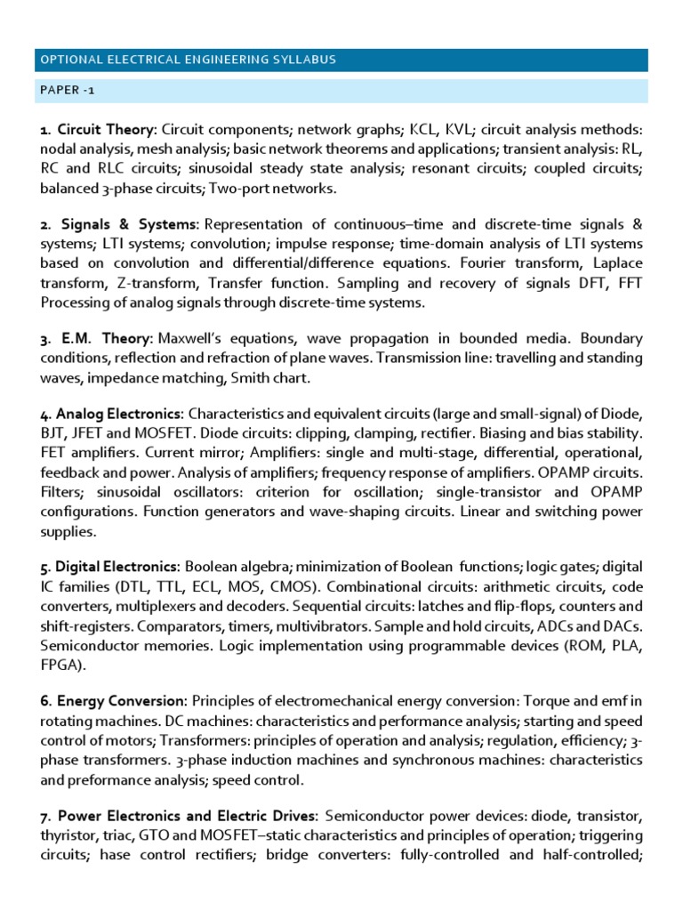 Electrical Engineering Syllabus For IES | PDF | Electronic Engineering ...