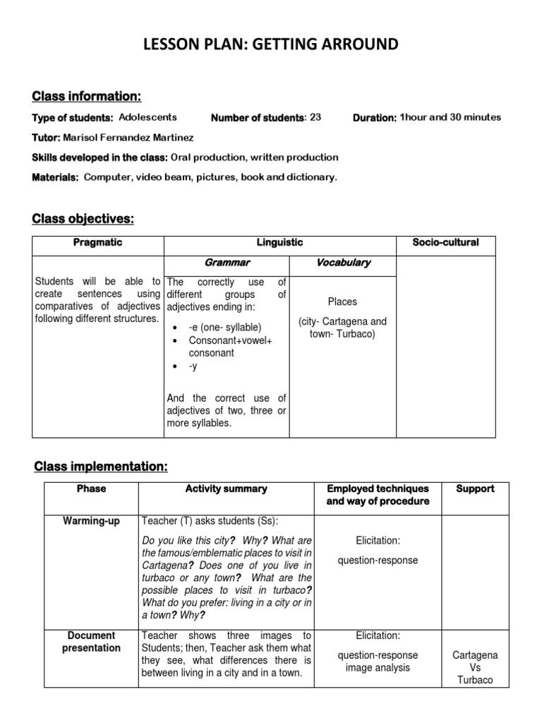 Lesson Plan Getting Around Class 2 | PDF | Lesson Plan | Semiotics