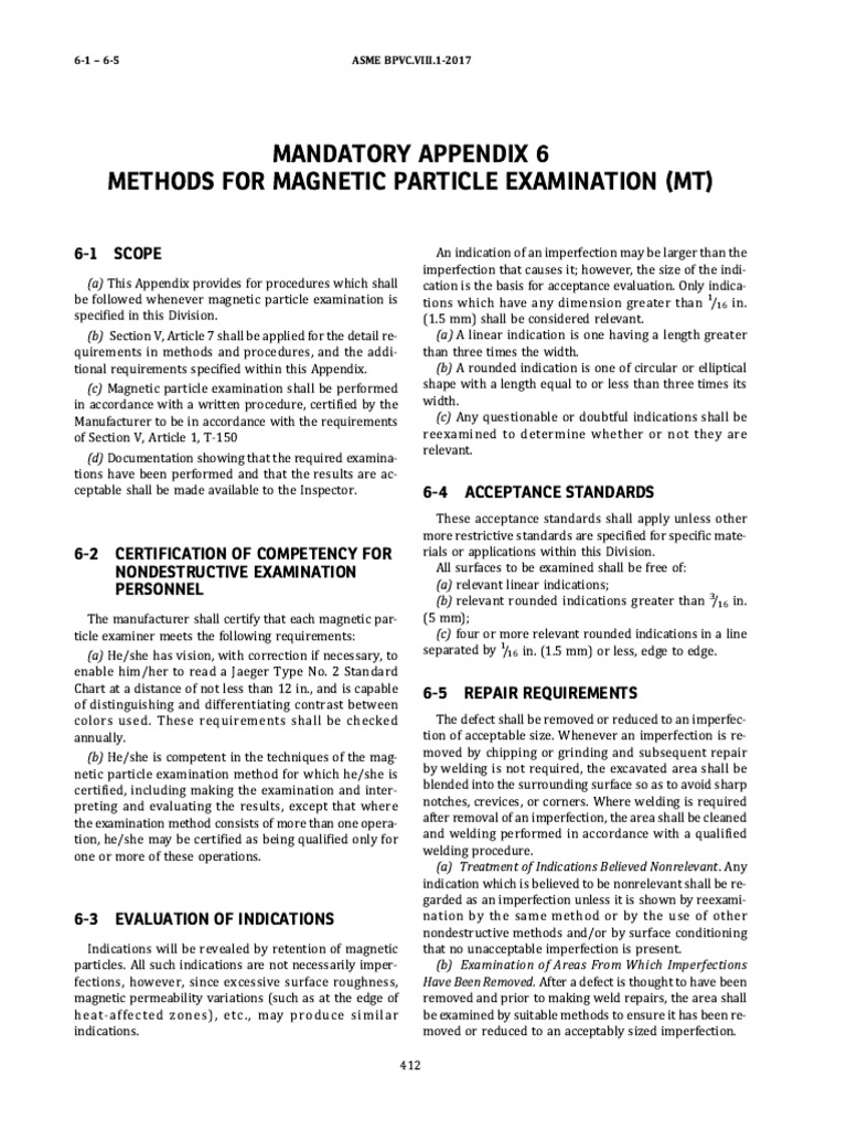 Asme Viii - Mandatoryappendix 6 - MT | PDF | Nondestructive Testing ...