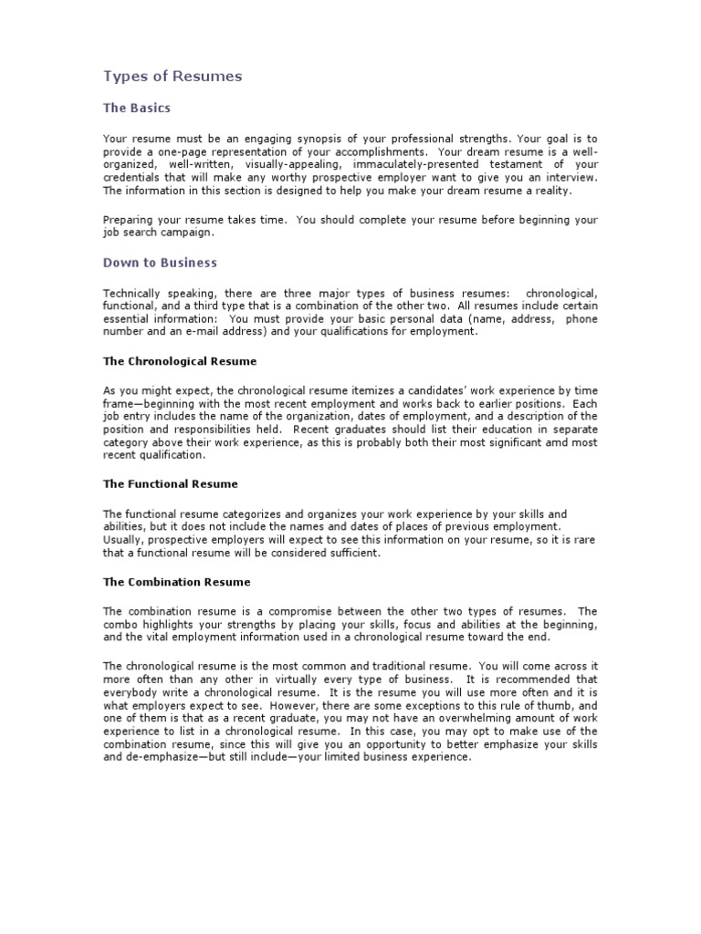 Types of Resumes: The Basics | PDF | Résumé | Employment