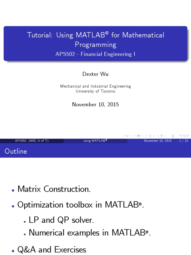 MATLAB Introduction | PDF | Mathematical Optimization | Linear Programming