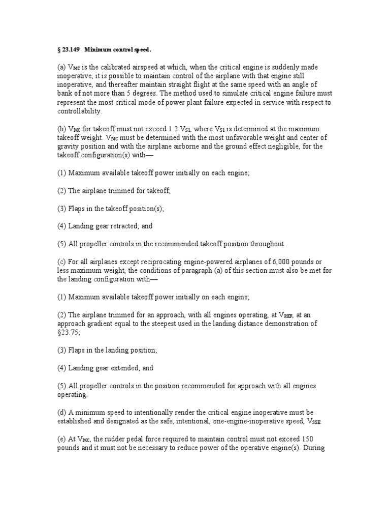 FAR 23 VMC | PDF | Aerospace | Aerodynamics