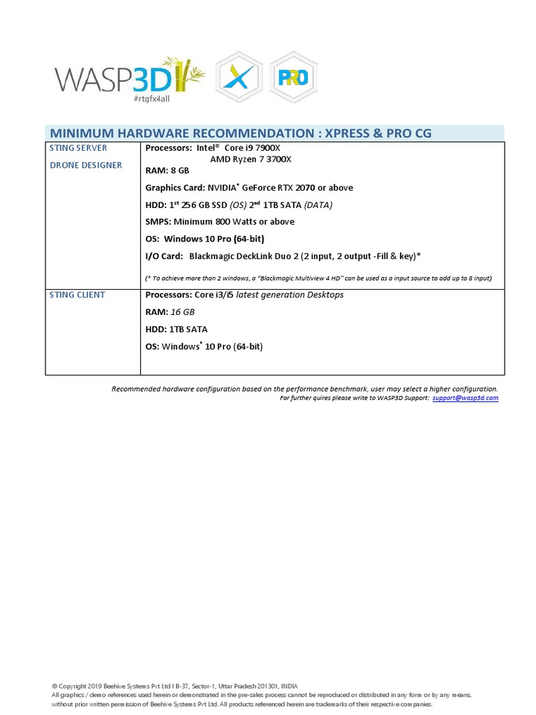 XPRESS PRO CG - WASP3D Minimum Hardware Recommendation | PDF