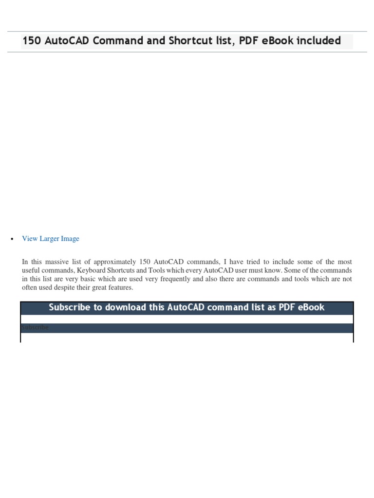 150 Autocad Command and Shortcut List, PDF Ebook Included | PDF ...