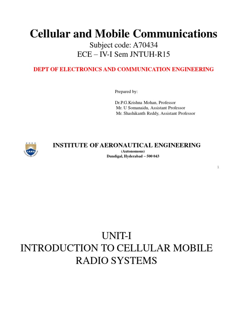 Cellular and Mobile Communications: Subject Code: A70434 Ece - Iv-I Sem ...