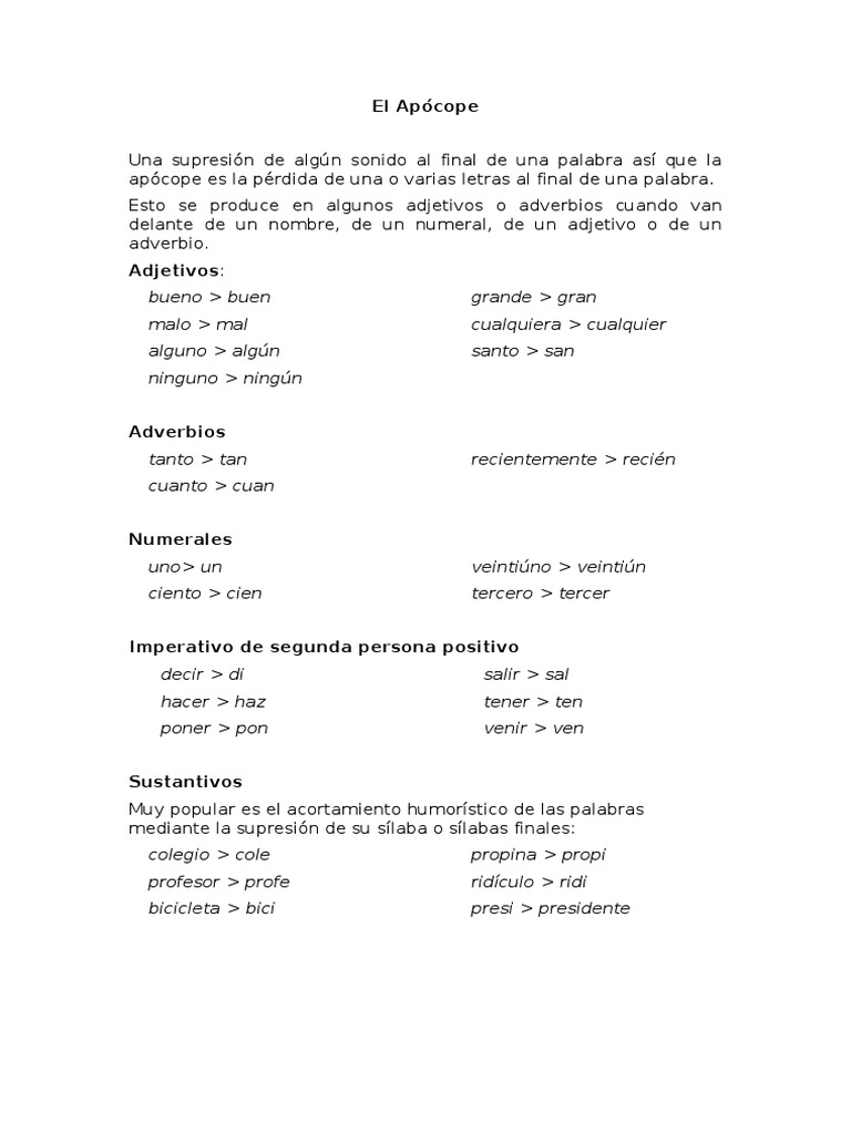 Guía de Apócope en Español | PDF | Adjetivo