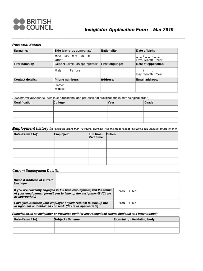 Invigilator Application Form 0 2 | PDF | International English Language ...