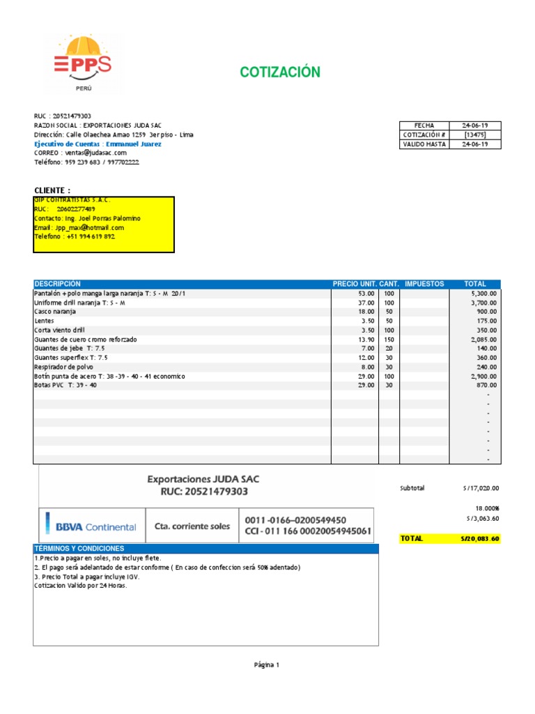 Cotizacion EPPs PERU 2019 | PDF