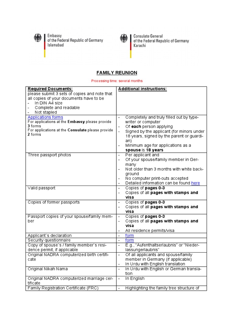Family Reunion: Required Documents: Additional Instructions | PDF ...