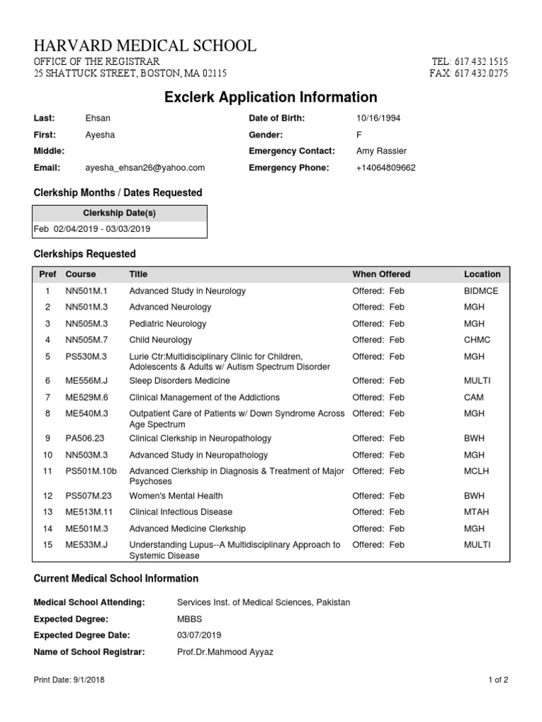 HMS Exclerk Application | PDF | Neurology | Behavioural Sciences