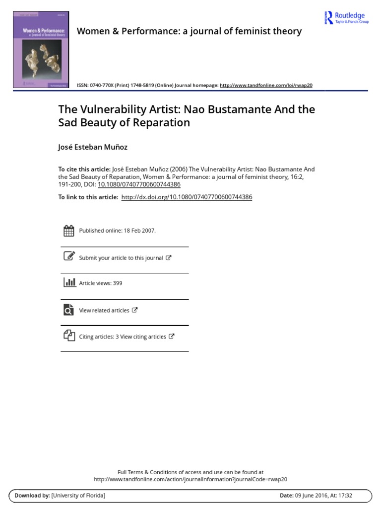 Nao Bustamante's Vulnerability in Art | PDF | Emotions | Masculinity
