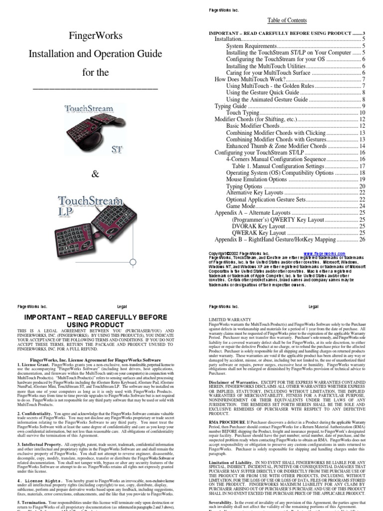 Fingerworks Installation and Operation Guide For The | PDF | Microsoft ...