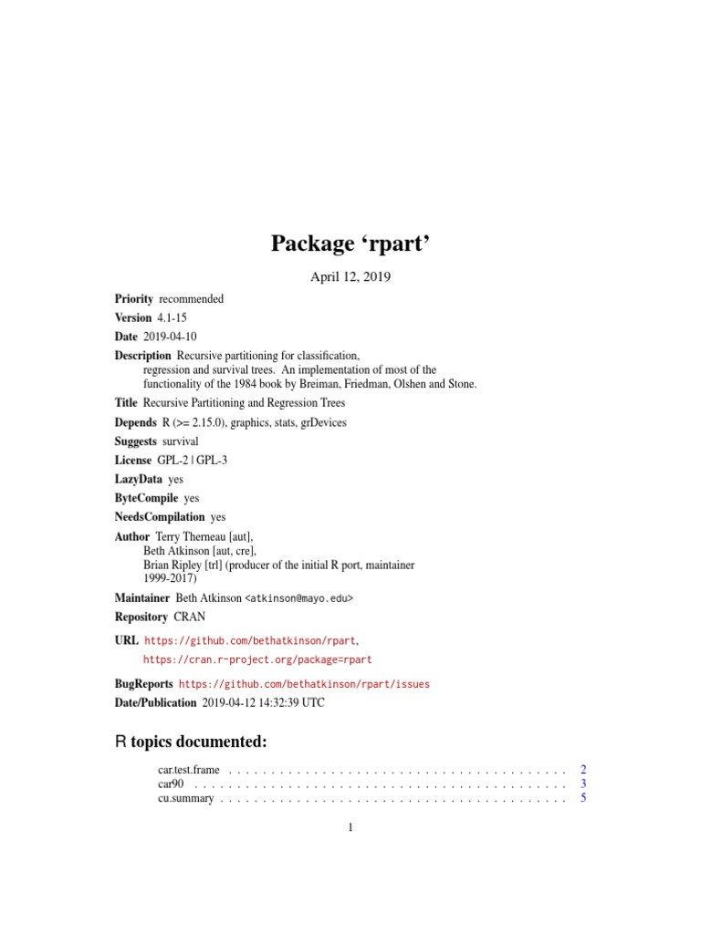 Rpart Package R Guide Download Free Pdf Parameter Computer Programming Subroutine