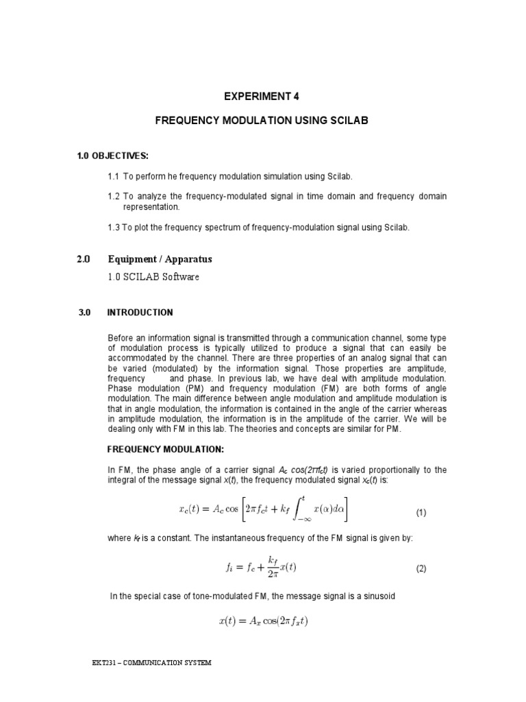 Experiment 4 - Frequency Modulation Using Scilab | PDF | Frequency ...