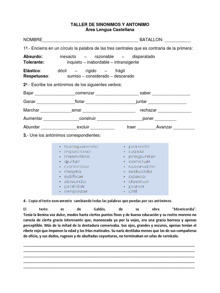 Taller de Sinonimos y Antonimos | PDF