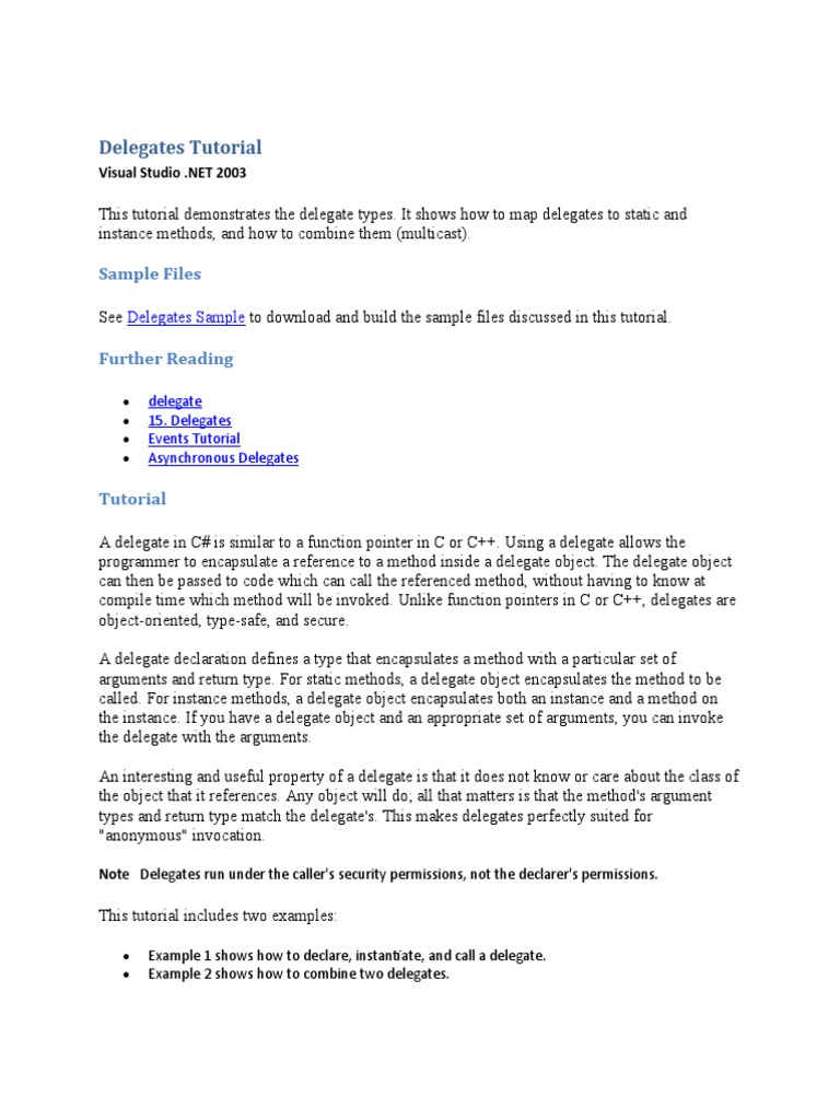 Delegates Tutorial Sample Files Pdf Computer Standards Method Computer Programming 