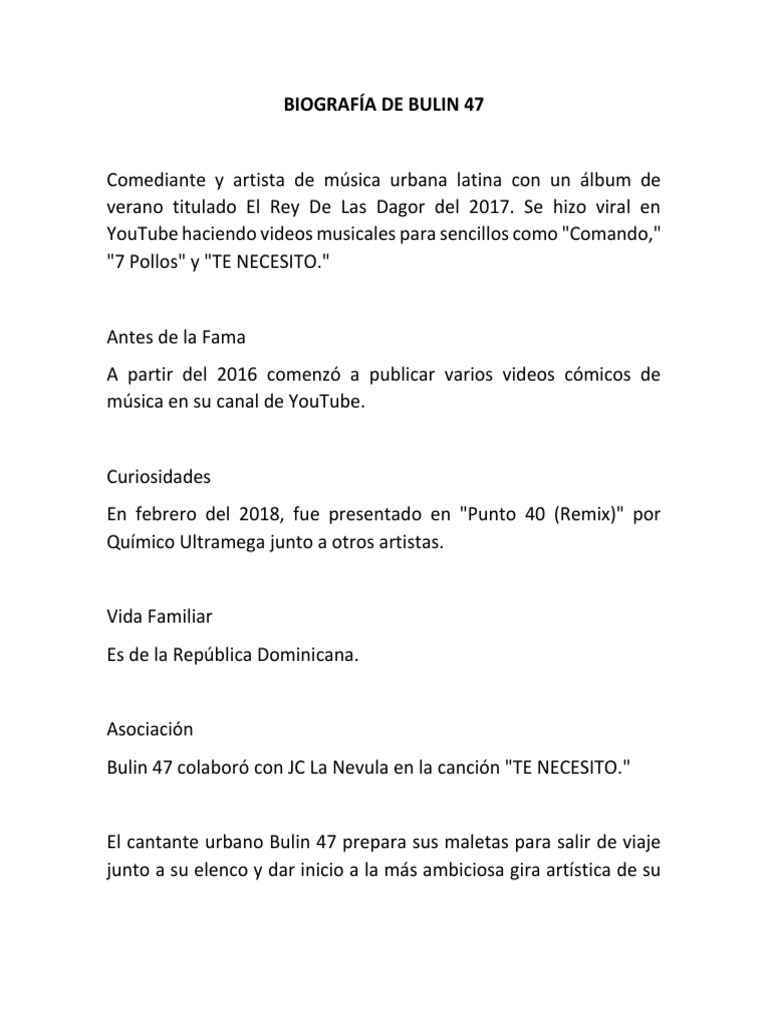 Biografia de Bulin 47 | PDF | Youtube | Música grabada