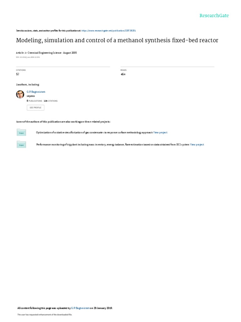 Modeling Simulation and Control of A Methanol Synthesis Fixed Bed ...