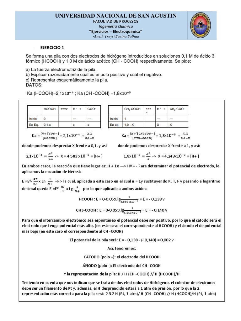 Electroquimica Ejercicios | PDF | Redox | Electrodo