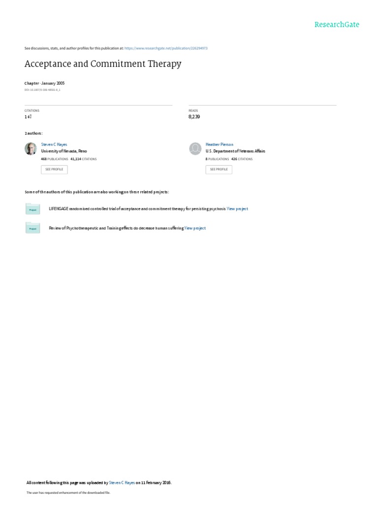 Acceptance and Commitment Therapy | PDF | Anxiety | Psychology