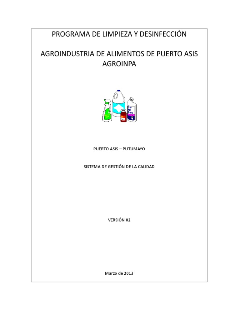Programa Limpieza y Desinfeccion | PDF | Detergente | Cloro