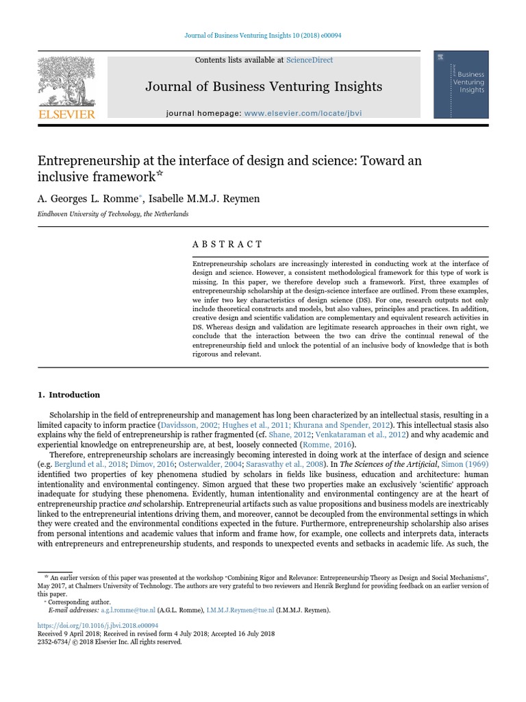 Journal of Business Venturing Insights: A. Georges L. Romme, Isabelle M ...