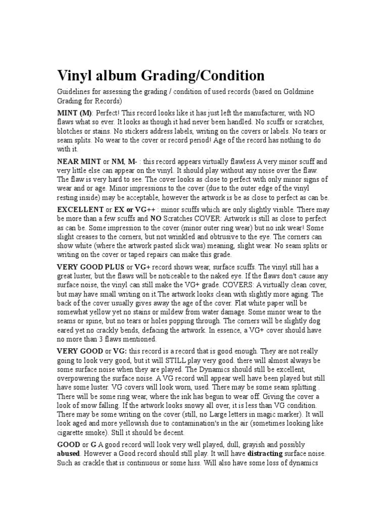 Vinyl Grading Scale and Guidelines | PDF | Nature