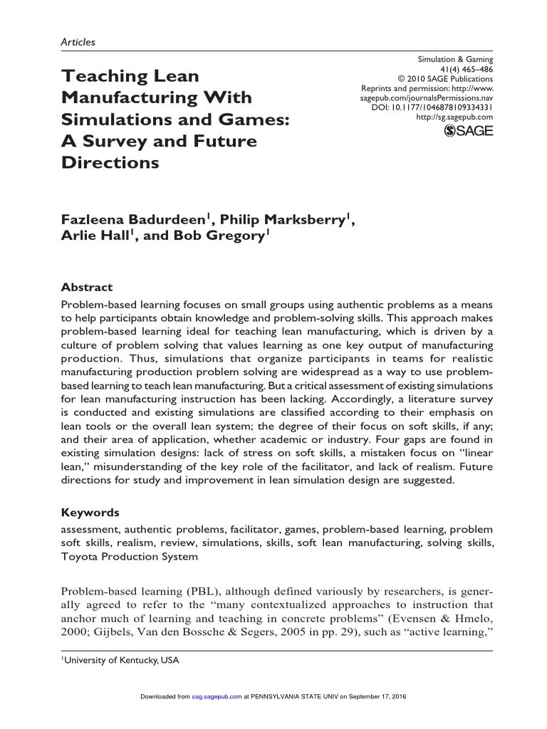 Teaching Lean Manufacturing With Simulations and Games: A Survey and ...