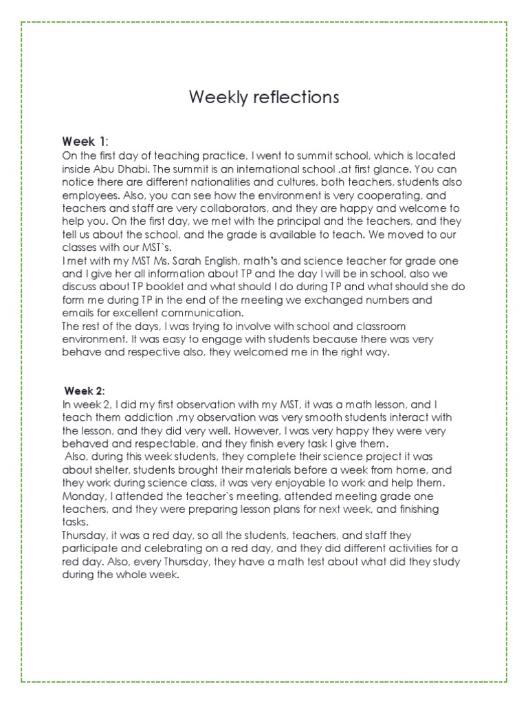 Weekly Reflections | PDF | Subtraction | Teachers
