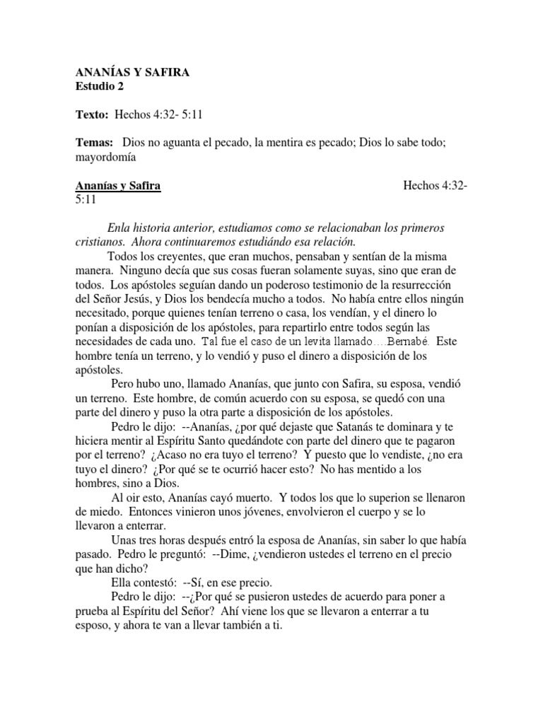 Ananías y Safira | PDF | San Pedro | Pecado