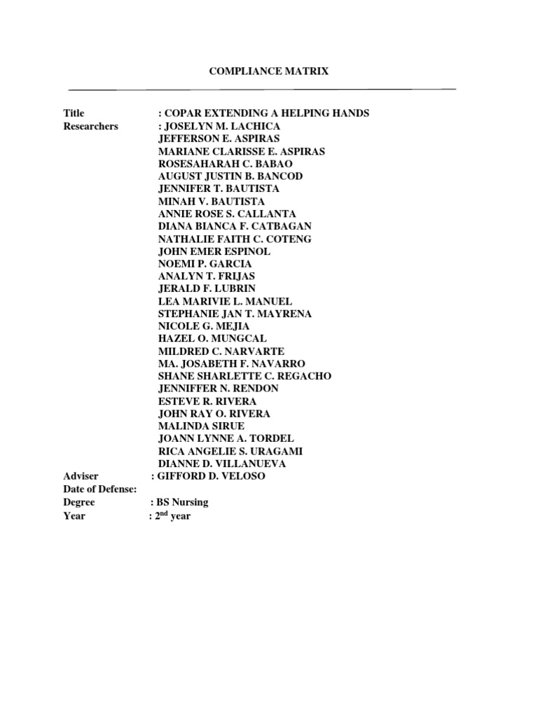 Compliance Matrix - Docx 222 | PDF | Research Methods | Scientific Method