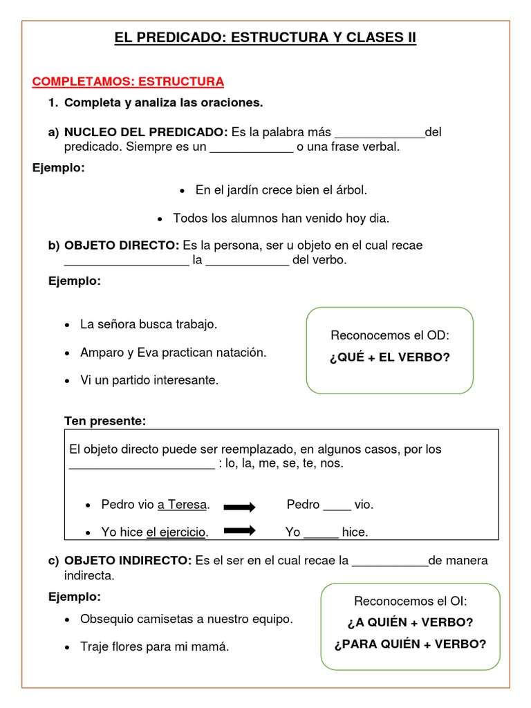 El Predicado Estructura y Clases | PDF | Predicado (Gramática) | Objeto ...