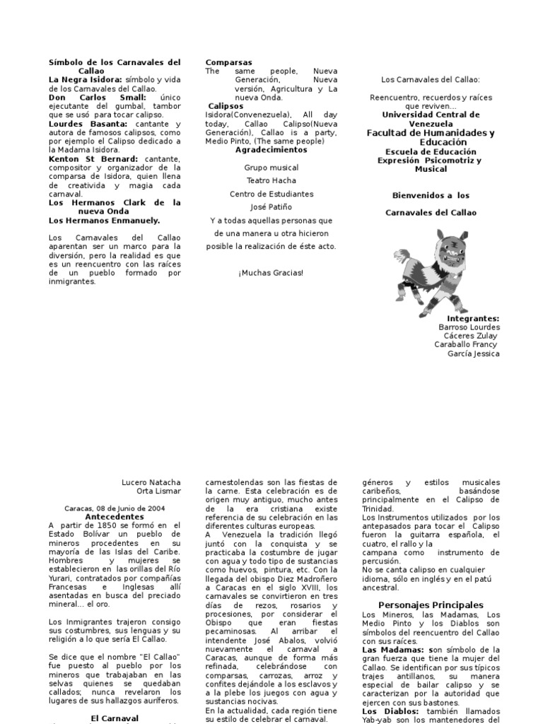 Triptico Carnavales Del Callao | PDF | Carnaval | Evento festivo (incluido el carnaval)