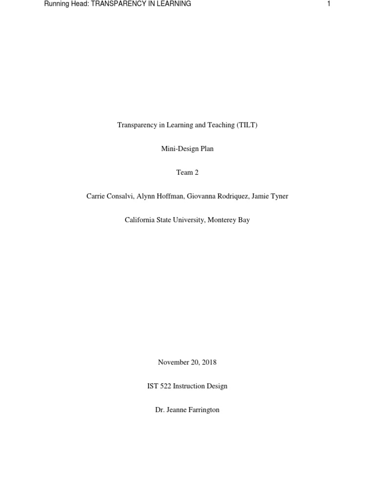 TILT Mini-Design Plan for Educators | PDF | Instructional Design | Learning