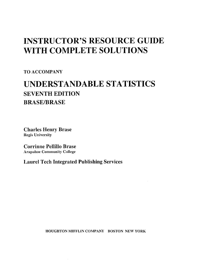 Understandable Statistics 7E Cover and TOC | PDF