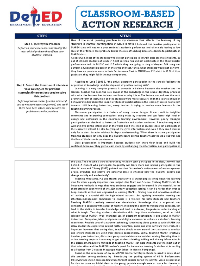Classroom Based Action Research - Badeth | Download Free PDF | Learning ...