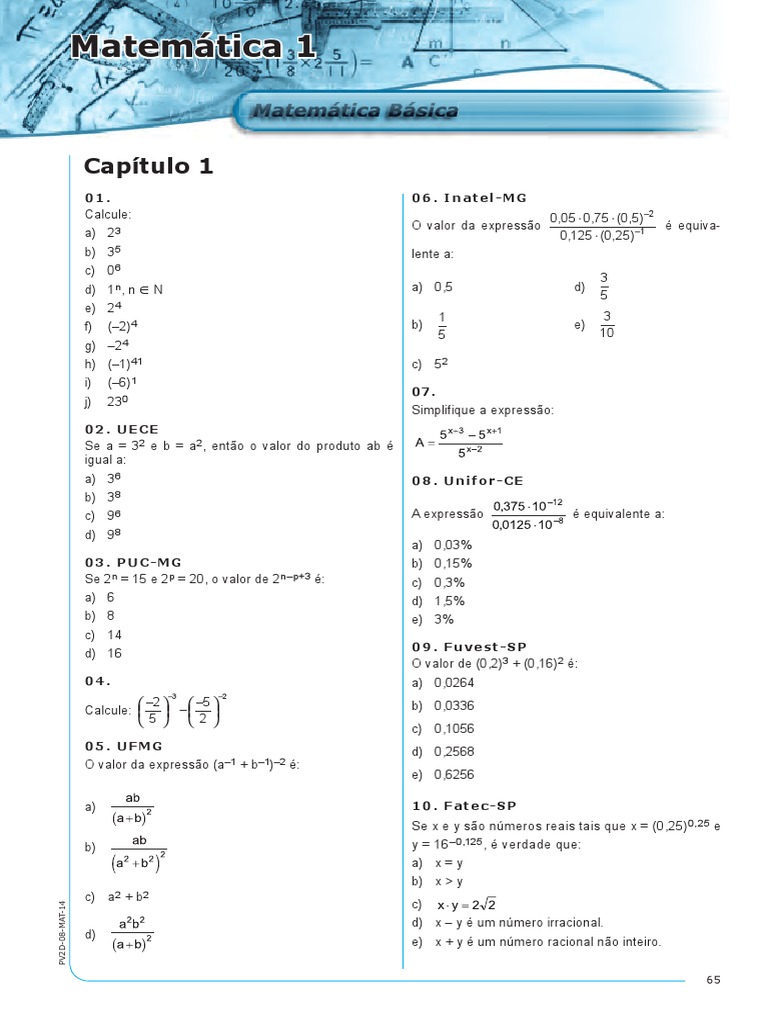 MATEMÁTICA_I_BÁSICA - EXERCÍCIOS.pdf | Números | Ensino de Matemática