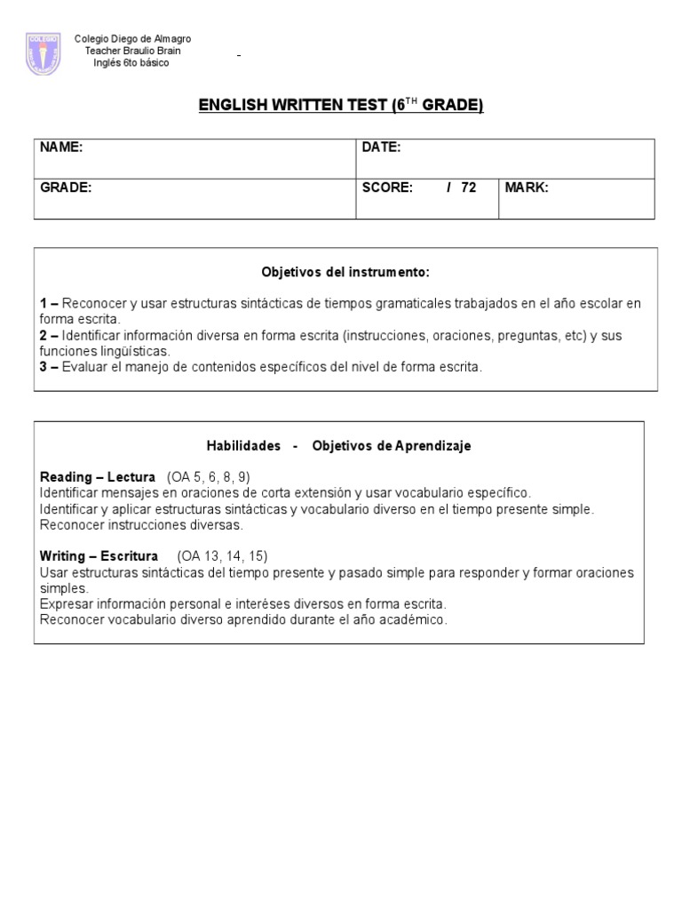 6th Grade English Written Test Guide | PDF | Semiotics | Linguistics